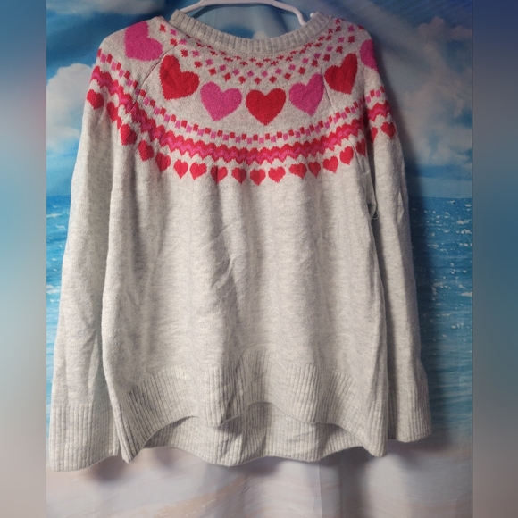CeCe | Sweaters | Cece Nwot Gray Red Heart Sweater Womens Size Large ...